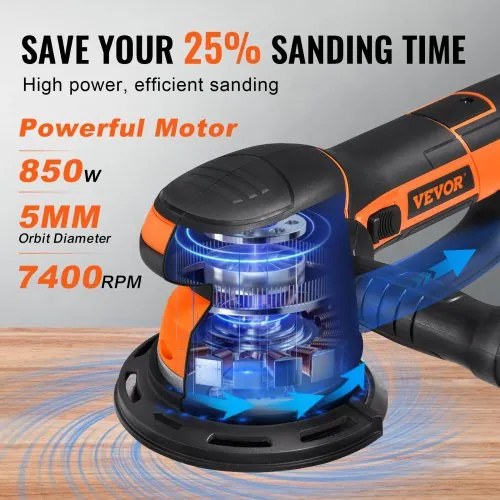 Random Orbital Sander 15,2 cm Dual-Action Sander 10 ks brusných papírů 6 rychlostí