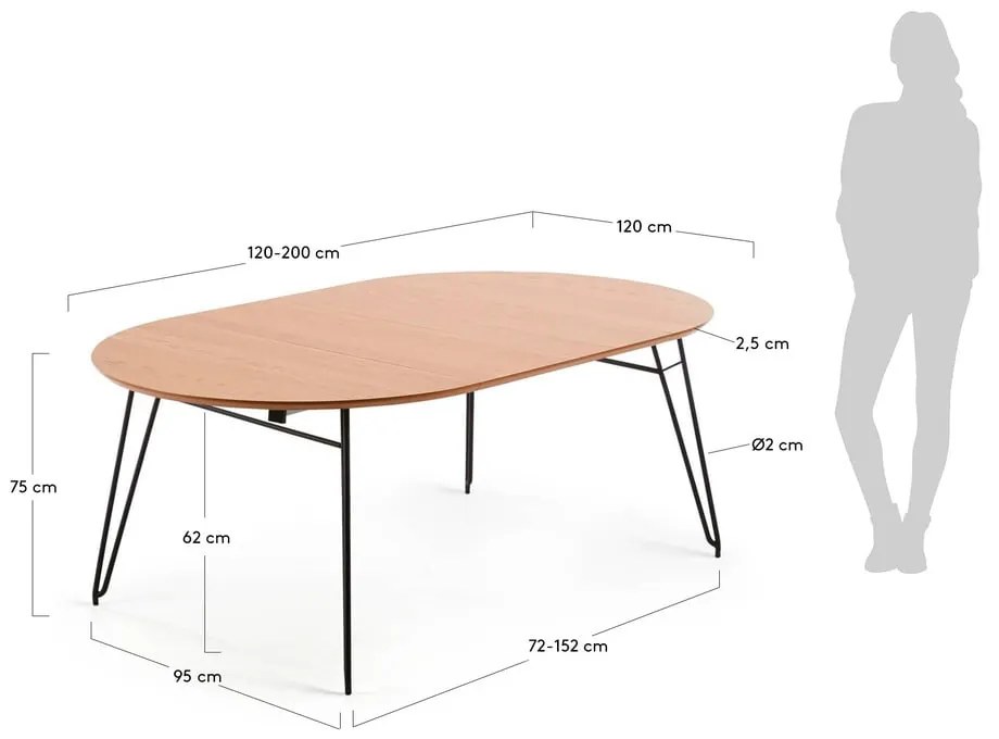 Rozkládací jídelní stůl s deskou v dubovém dekoru Kave Home Novaks, ø 120 cm