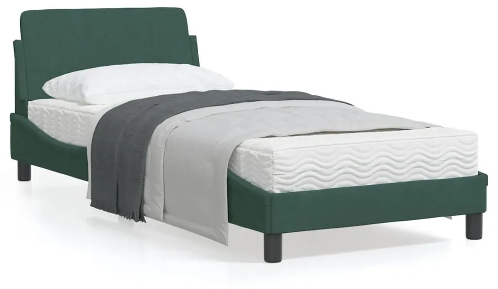 Rám postele s čelem tmavě zelený 90x200 cm samet,  373115