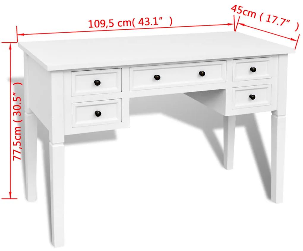 vidaXL Bílý psací stůl s 5 zásuvkami
