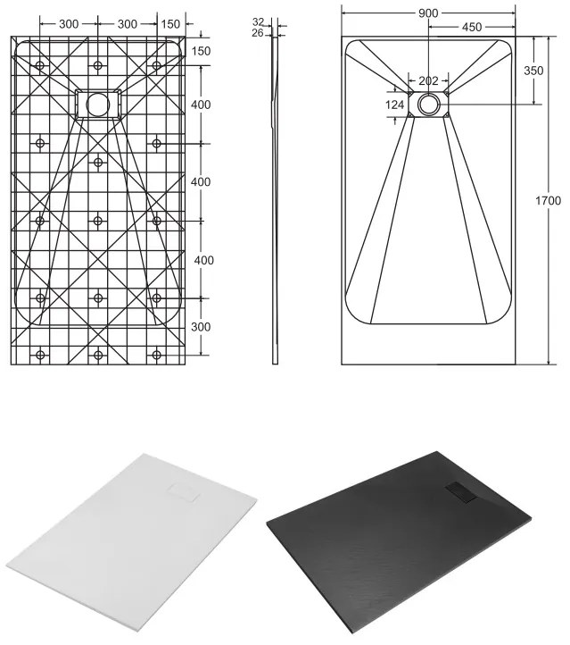 Besco Vexo obdélníková sprchová vanička, black Rozměr vaničky: 180x90cm