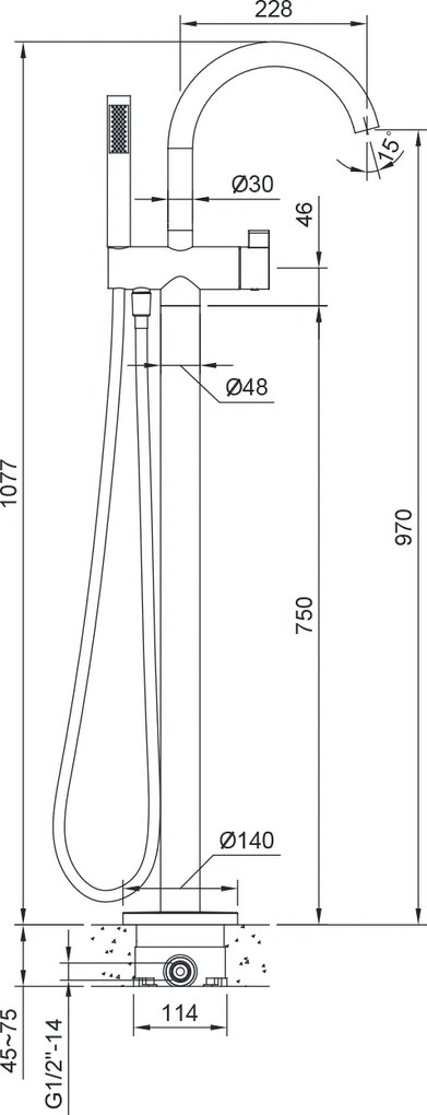 Sapho Rhapsody R5018 vanová baterie s připojením do podlahy