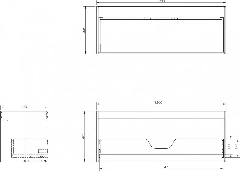 Mexen Box-A, závěsná skříňka 120 cm, 1 zásuvka, šedá matná, 91AX0-1200-470-1-62