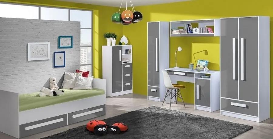 Casarredo - Komfort nábytek Dětská skříň GULLIWER 3 kombinovaná, bílá/šedá lesk