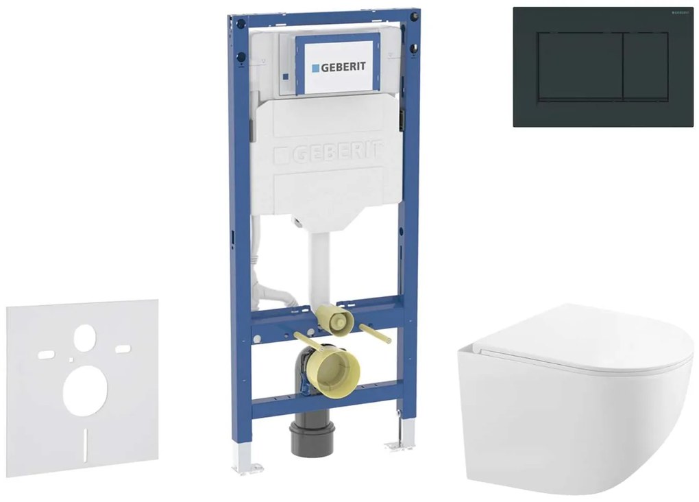 Geberit Duofix - Set předstěnové instalace, kompaktního klozetu Gaia a sedátka softclose, tlačítko Sigma20, černá lesk/černá mat SANI11CA5120B