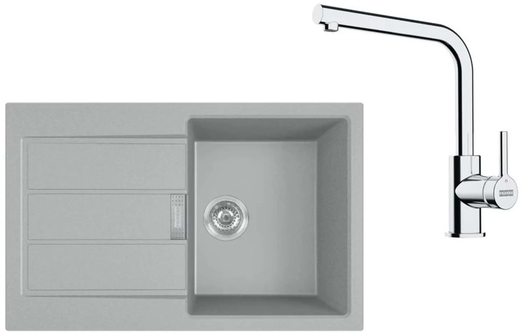 Franke - Kuchyňský set T115Š, tectonitový dřez S2D 611-78 a baterie FS 3230.031, šedá/chrom 143.0687.349