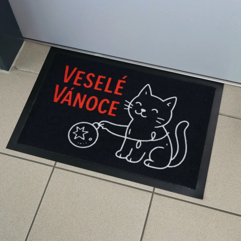 Mercury Flooring, Rohožka Veselé Vánoce s kočkou 40x60 cm, 40x60, černá