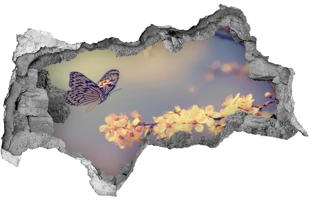 Wallmuralia Fototapeta díra na zeď Květ višně a motýl 95x73 cm