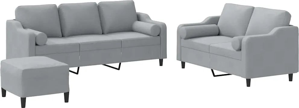 3dílná sedací souprava s polštáři světle šedá textil 3201858