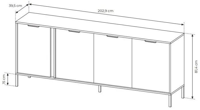 Komoda Lyran 4D (antracit + zlatá). 1071357