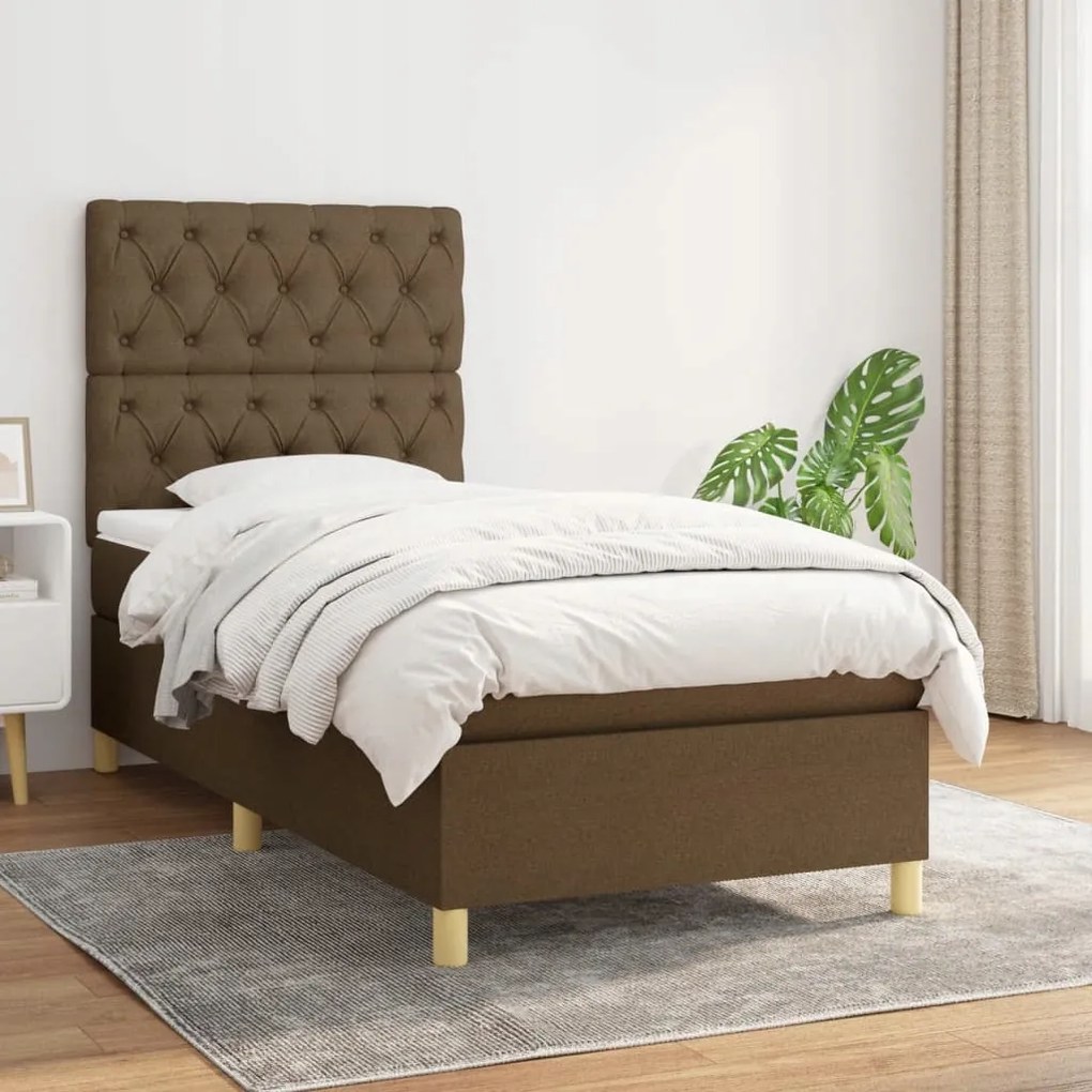 Box Spring Postel S Matrací Textil Tmavě Hnědá Prošívaný design 80 x 200