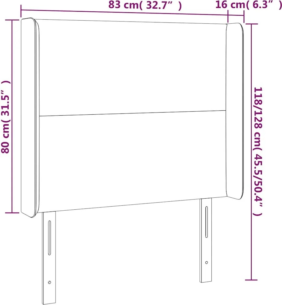 Čelo postele s LED černé 83 x 16 x 118/128 cm textil 3123744