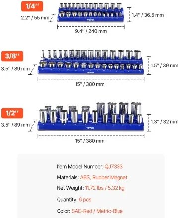 Magnetická sada organizérů zásuvek 6ks zásuvkových přihrádek Modrá a červená
