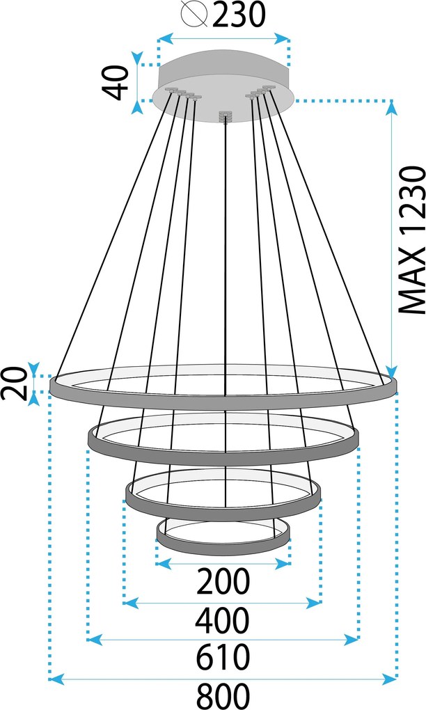Toolight Toolight, LED stropní svítidlo 20/40/60/80 cm, 82W, 3000K, LHJ014-CP4, černá, OSW-50005