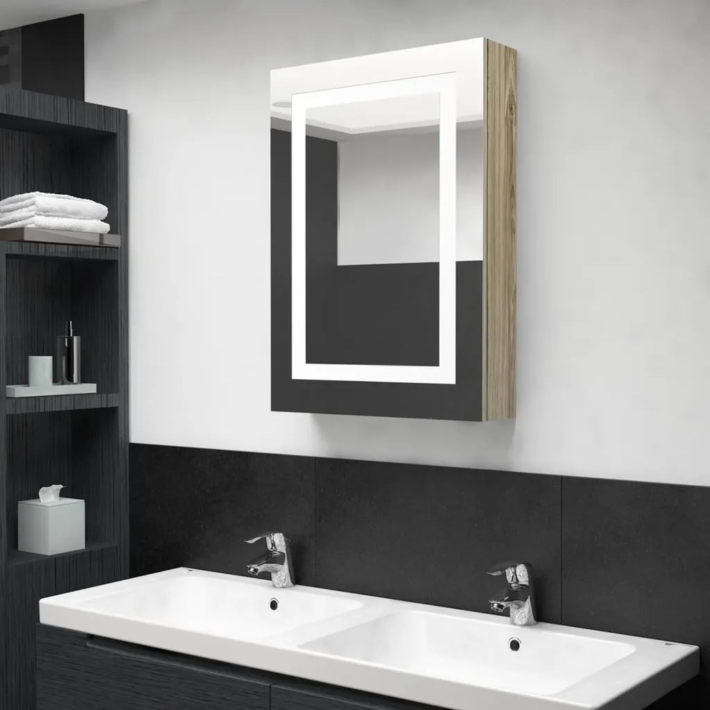 326492 vidaXL LED koupelnová skřínka se zrcadlem dub 50 x 13 x 70 cm