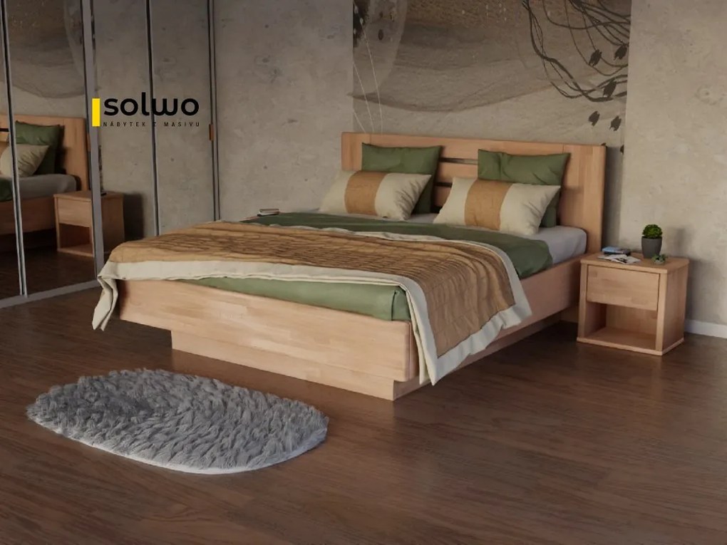 Masivní postel MERKUR - Solwo Design Dřevo a odstín oleje: DUB Cink - Olej odstín DO202, Rozměr spací plochy: 160x200