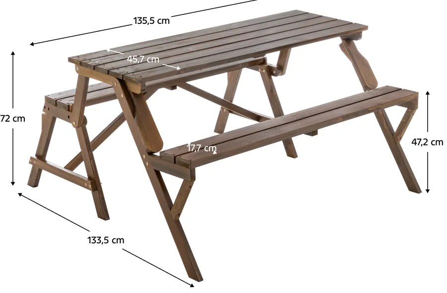 Kondela Zahradní stůl/lavička, 2v1, hnědá, ZAGIR