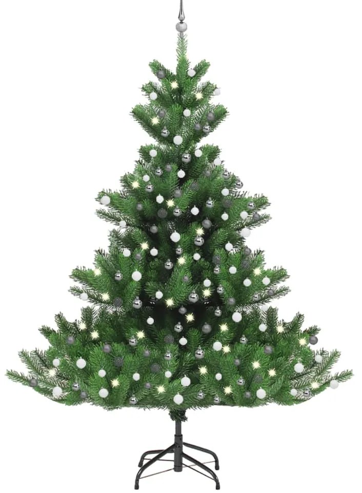3077734 vidaXL Umělý vánoční stromek jedle s LED a sadou koulí zelený 240 cm