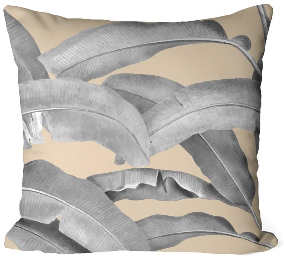 Polštář z mikrovlákna Listový závěs v šedé barvě - rostlinný vzor s banánovníkem