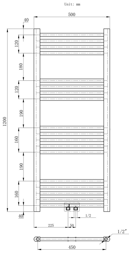 Gamma Erga Simple, topné těleso 1200x500 mm, 487 W, černá, ERG-LAV-SIMP-12050-BK