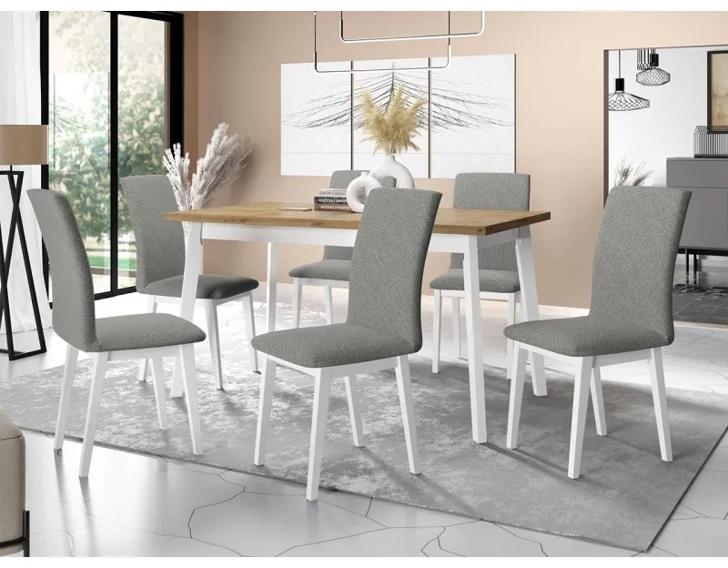 Jídelní stůl se 6 židlemi AL23, Barva dřeva: dub grandson - L, Potah: 25x - Paros 2, Barvy nožiček: černá