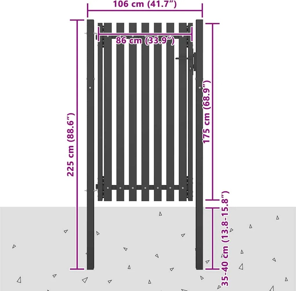 Zahradní branka ocel 1 x 2,25 m antracitová 146331