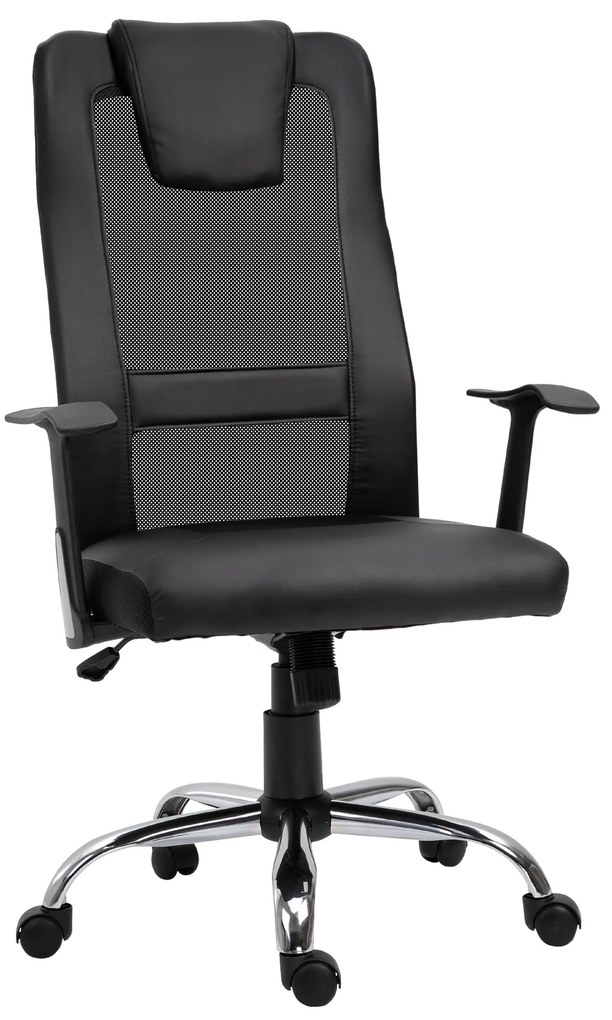 Ergonomická kancelářská židle Vinsetto s nastavitelnou výškou, funkcí houpání a područkami do 120 kg v černé barvě pro pohodlnou práci