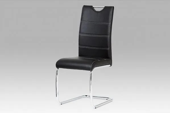 Jídelní židle, chrom / koženka černá