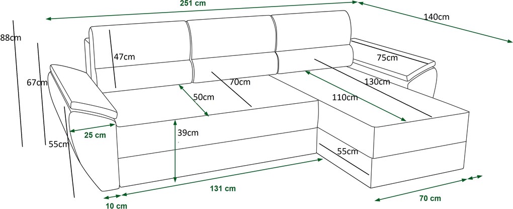 Rozkládací oboustranná sedací souprava do L LIVARO 251x140 cm, tmavě šedá
