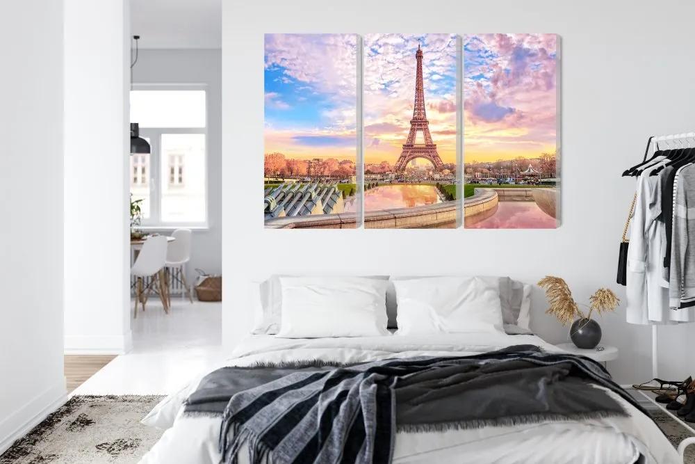 Vícedílný obraz Eiffelova Věž V Paříži Při Západu Slunce Nedostatek Nedostatek Přírodní plátno 60x40