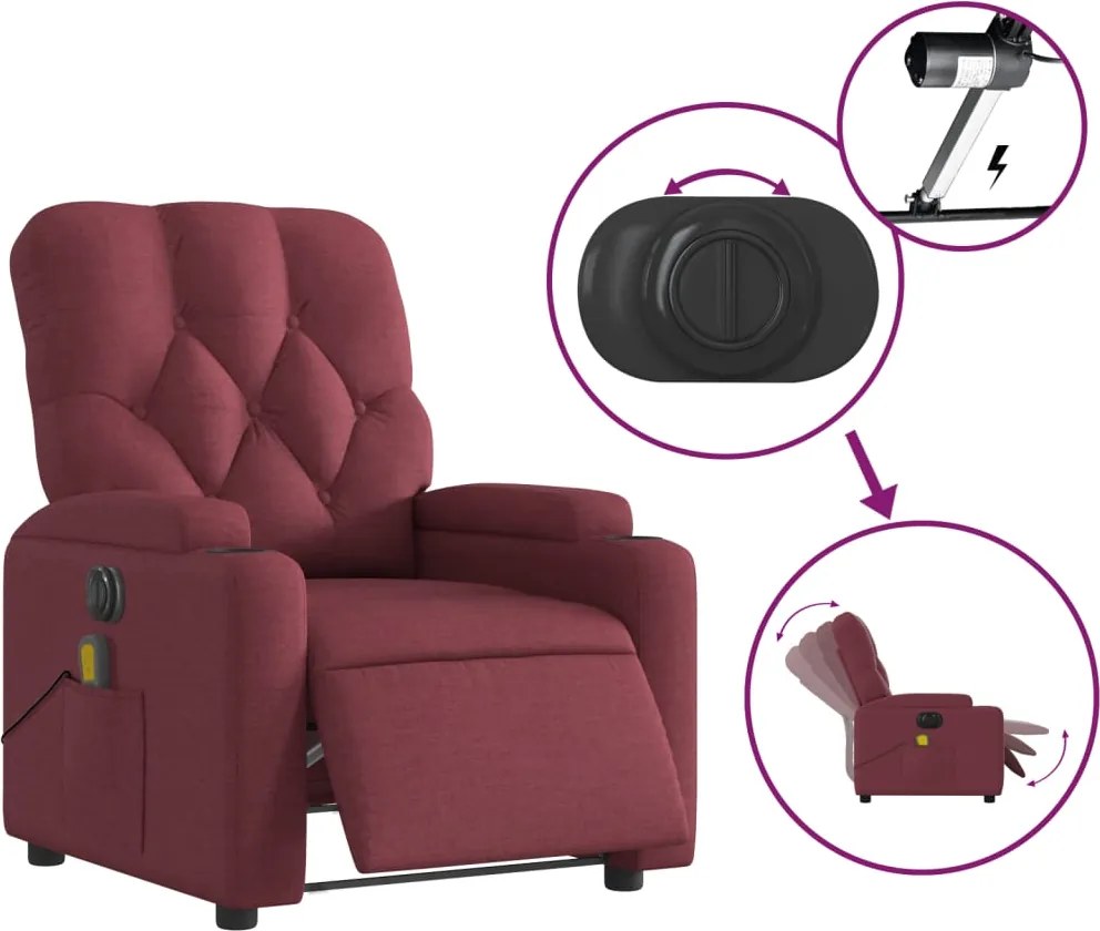 Elektrické masážní polohovací křeslo vínové textil 3204701