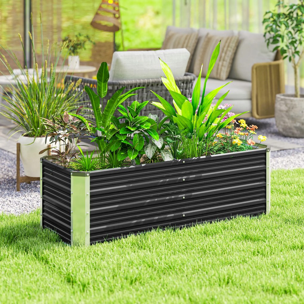 Outsunny vyvýšený ocelový zahradní záhonový truhlík 125x47x40cm uhlíkově šedý včetně rukavic na zeleninu a květiny | Aosom.de