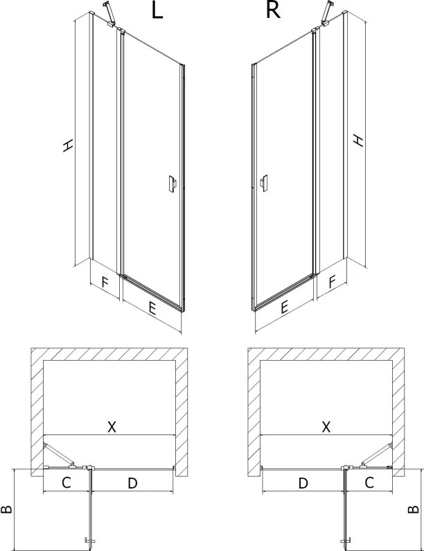Mexen MIST, 1-křídlé sprchové dveře (1d+1s) 105x200 cm, 6mm čiré sklo s černým rámem, pravý, 8A4-105-000-70-70-P
