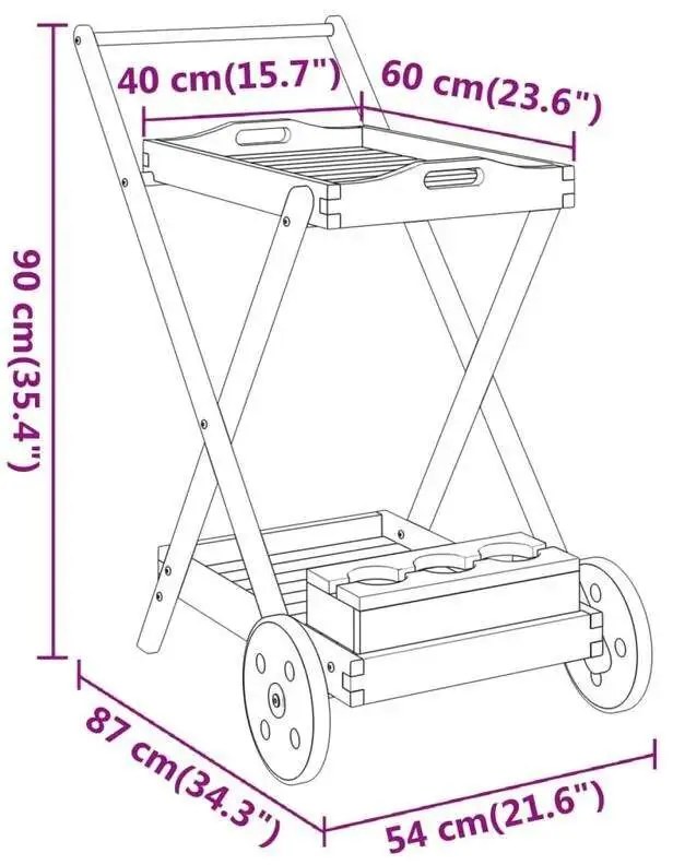 Servírovací stolek, kolečka, akáciové dřevo, přírodní, NoBi TOBY
