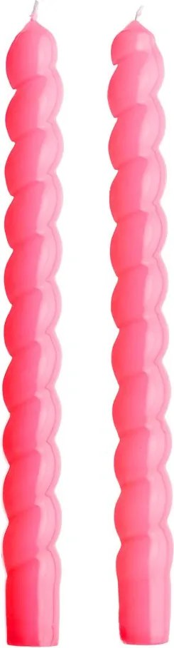 Butlers TWISTED Sada lesklých svíček 2 ks 25,5 cm - růžová