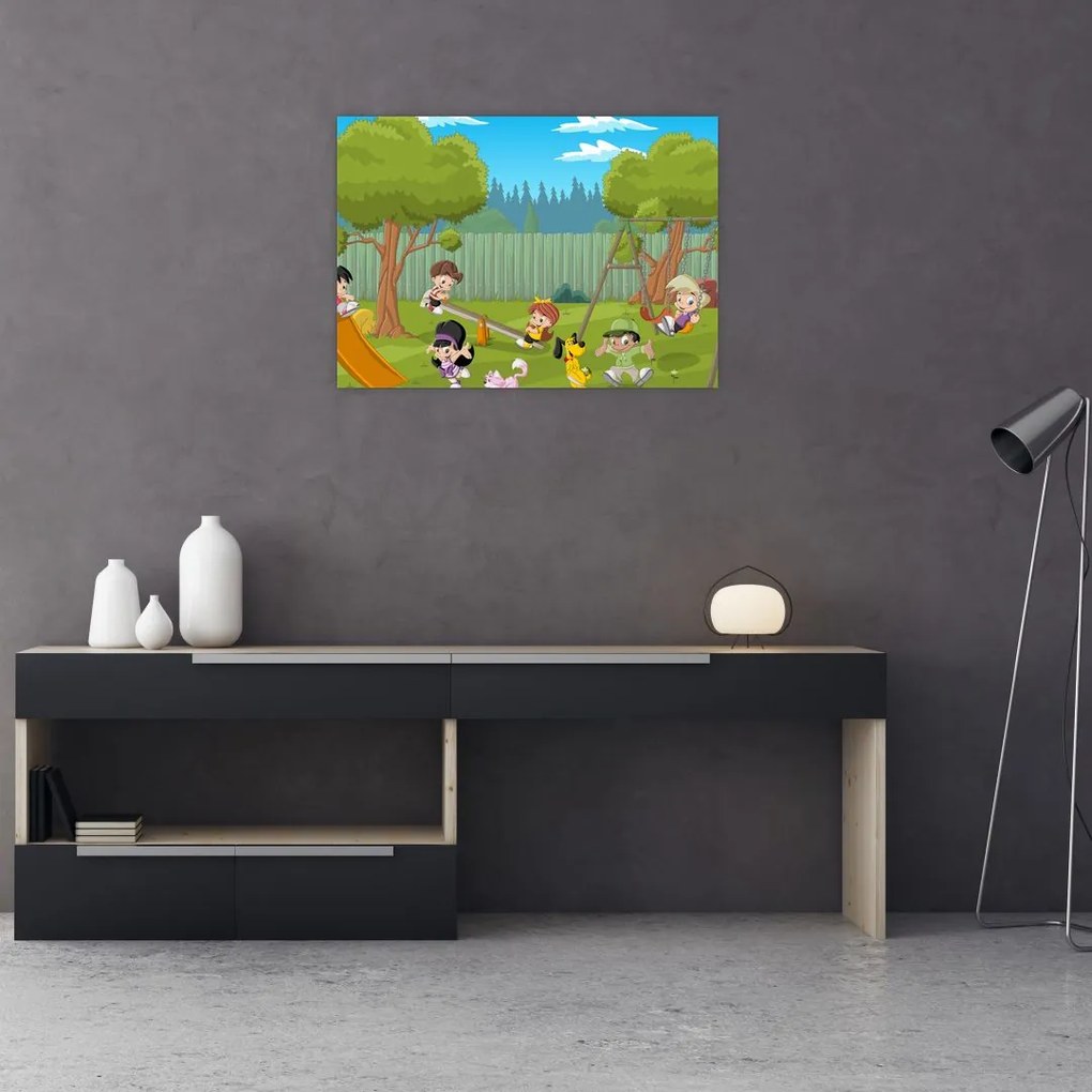Skleněný obraz - Děti na hřišti (70x50 cm)