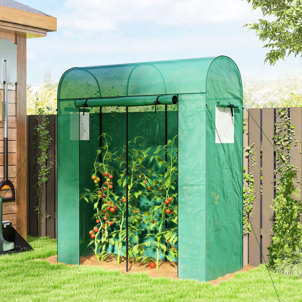 Outsunny Skleník na rajčata Fóliový skleník s rolovacími dveřmi Okno ze síťoviny Oblouková střecha 170 x 68 x 200 cm Zelený