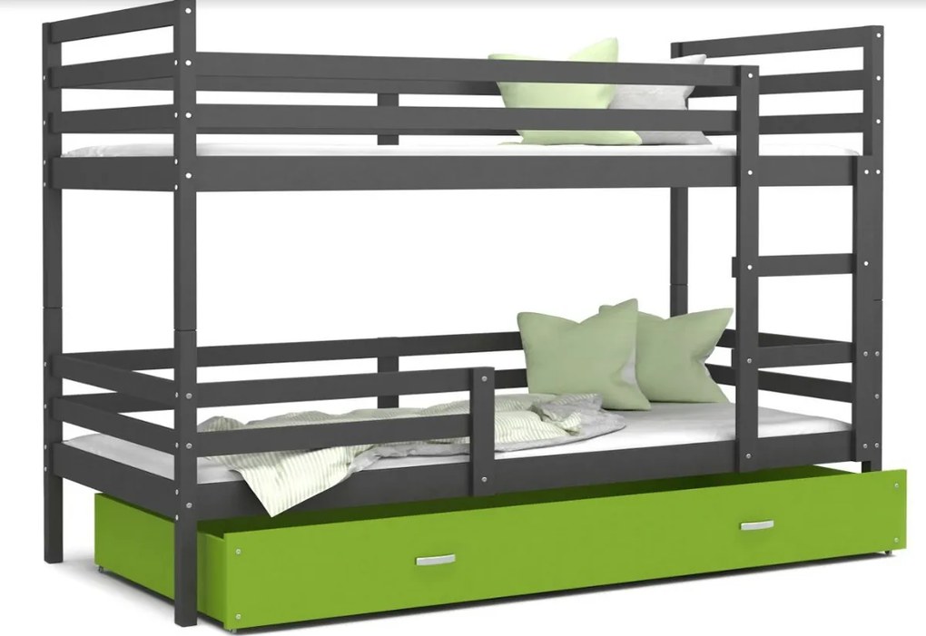 Expedo Dětská patrová postel RACEK B 2 COLOR + rošt + matrace ZDARMA, 190x80, šedý/zelený