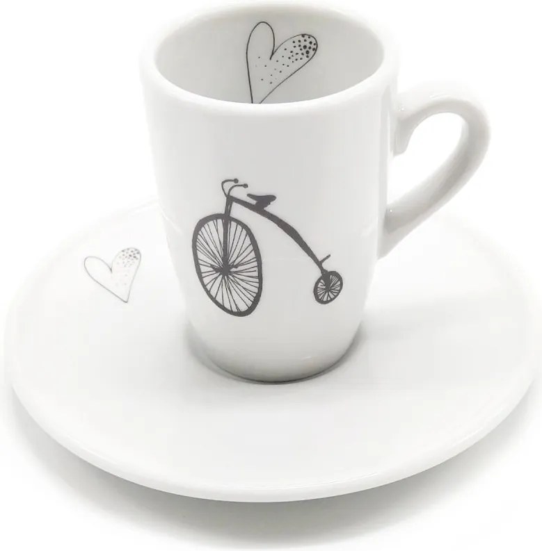 Porcelánový espresso šálek Retro kolo s podšálkem, 130 ml – autorský český design