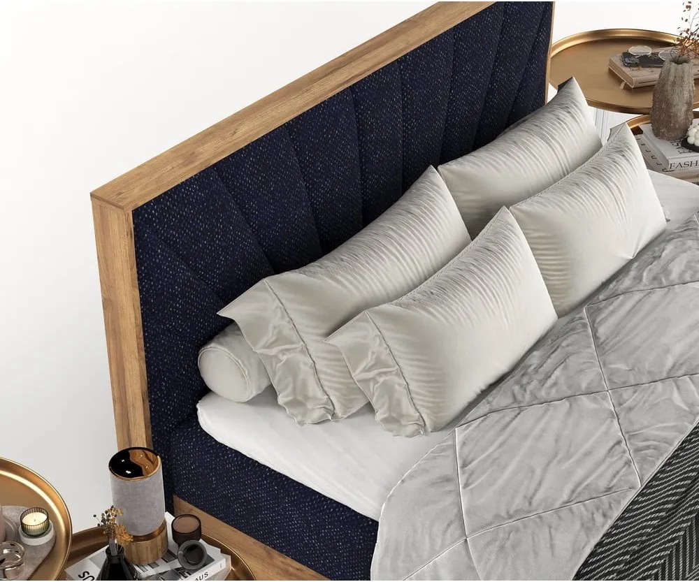 Boxspring postel s úložným prostorem v tmavě modro-přírodní barvě 140x200 cm Asahi – Maison de Rêve