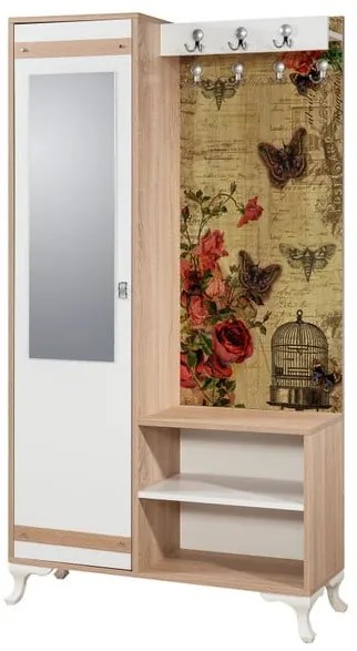 Hnědo-bílá předsíňová stěna se zrcadlem Inci Butterfly, výška 196 cm