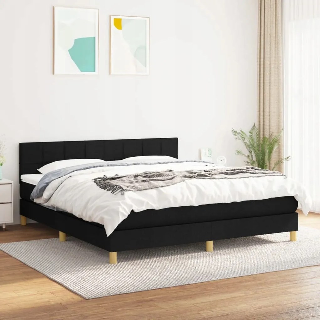 Box Spring Postel S Matrací Černá Textil Černá Blok se čtverci 180 x 200