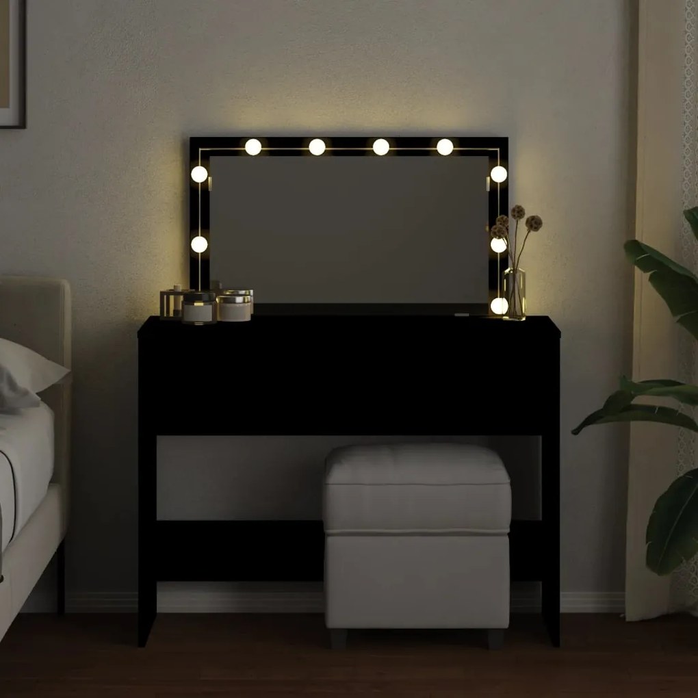 Toaletní Stolek S Led Černý 100 X 40 X 120 Cm