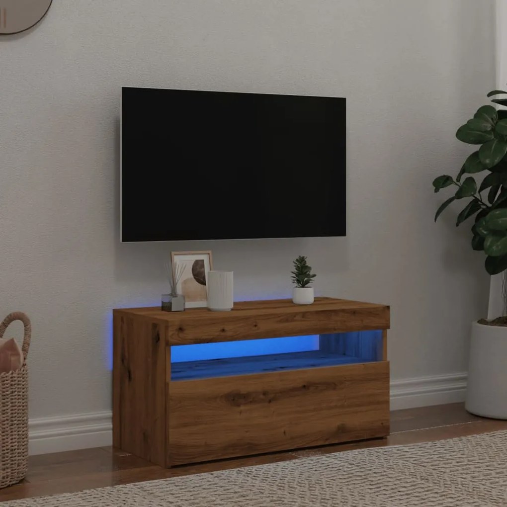 TV stolek s LED dub artisan 75 x 35 x 40 cm kompozitní dřevo