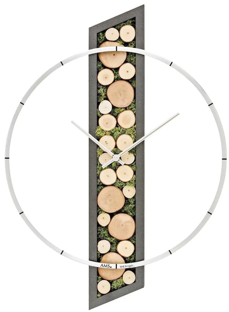 Nadčasové nástěnné hodiny AMS 9607 s mechem a špalíky dřeva