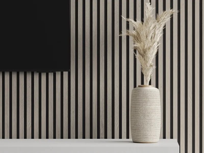 Mexen Lam-F, akustické stěnové lamely 275 × 30 cm, plstěný podklad 8 mm, technická dýha, dub popelavý, S105-275307-3015-005