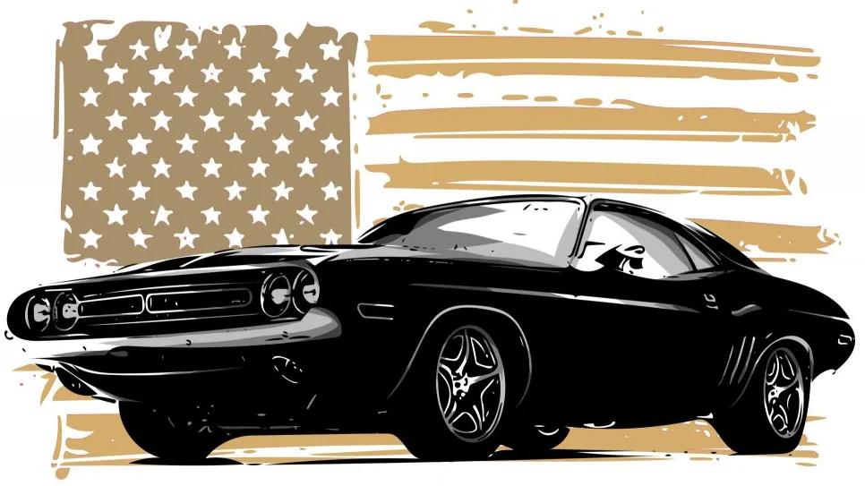 Vícedílný obraz Americké Svalové Auto S Pozadím Vlajky Usa Nedostatek Nedostatek Přírodní plátno 120x80