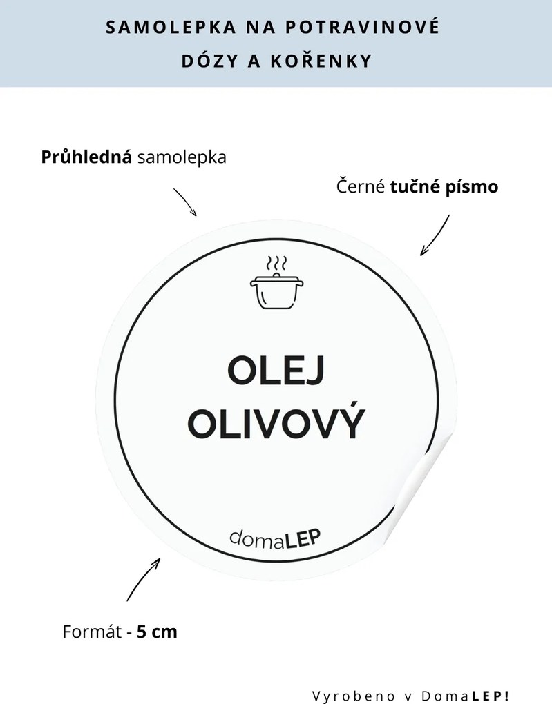 Samolepka na láhev OLEJ OLIVOVÝ – průhledná, 5 cm, tučné písmo