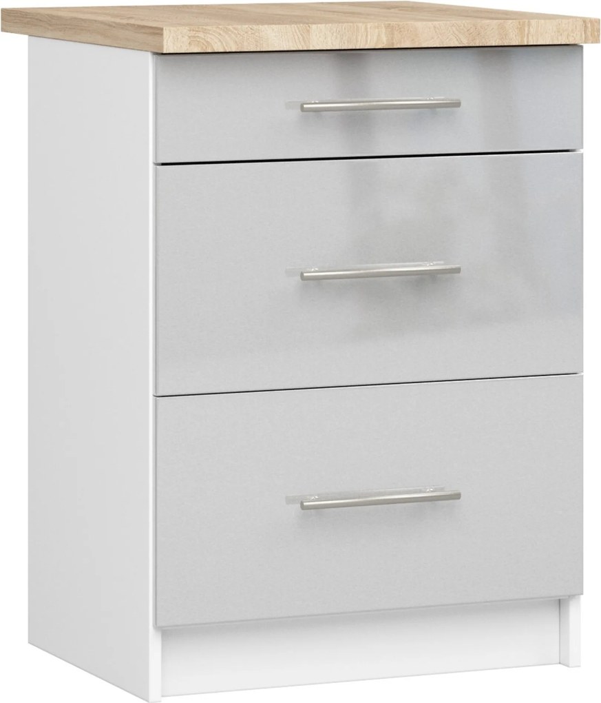 Kuchyňská skříňka Olivia S60 3SZ bílá/metalický lesk