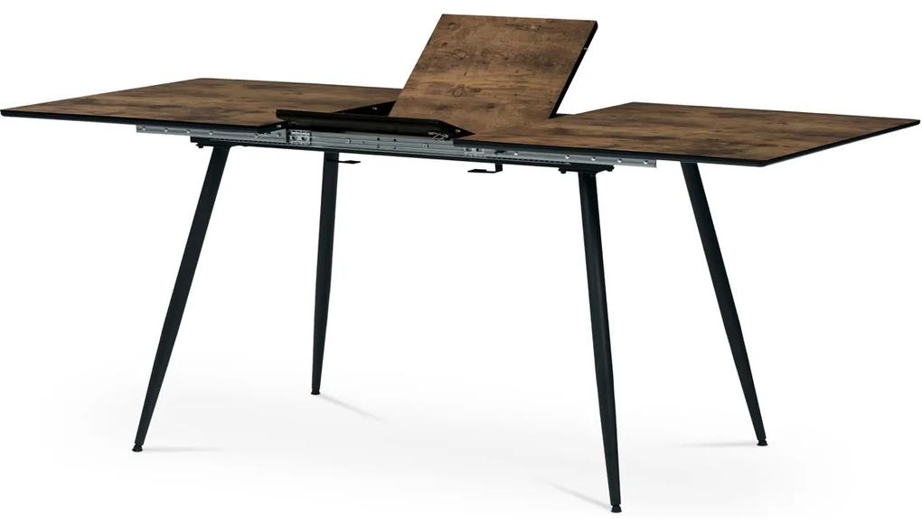 AUTRONIC Jídelní stůl, 140+40x80x76 cm, MDF deska, 3D dekor v imitaci staré dřevo, kov, černý lak